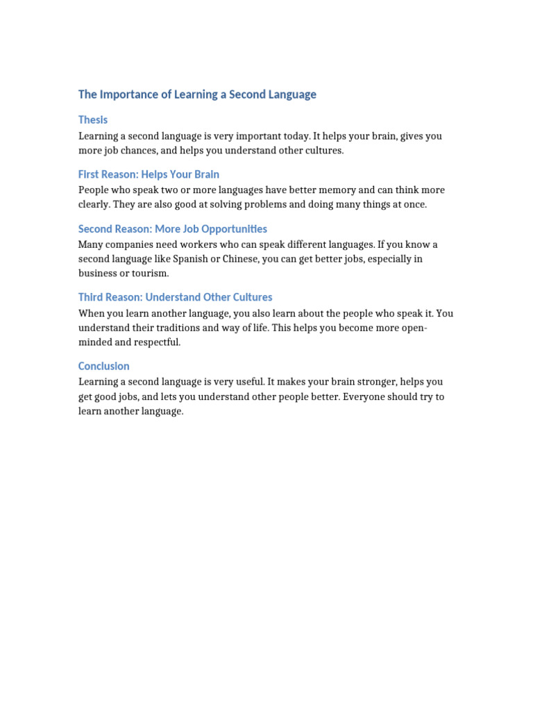 Importance of Learning A Second Language Simple | PDF