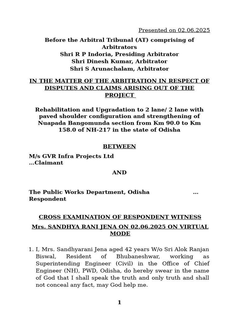 Cross Examination of PWD Witness in Arbitration | PDF | Affidavit