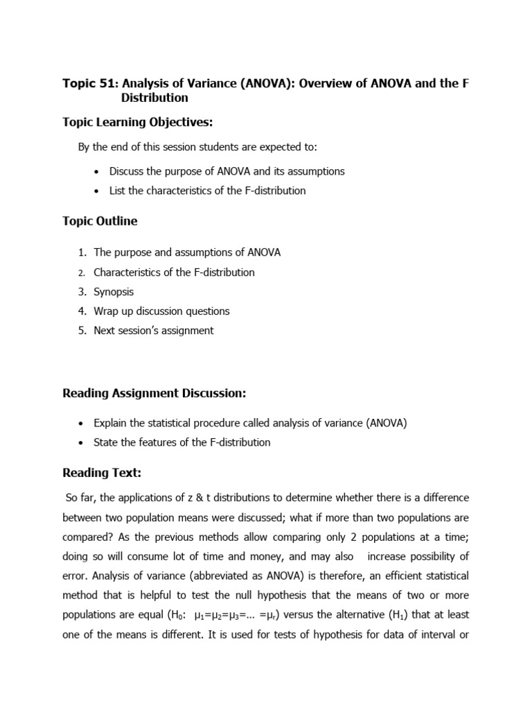 Ch.6 ANOVA & F Distribution Overview-Module | PDF | Analysis Of ...