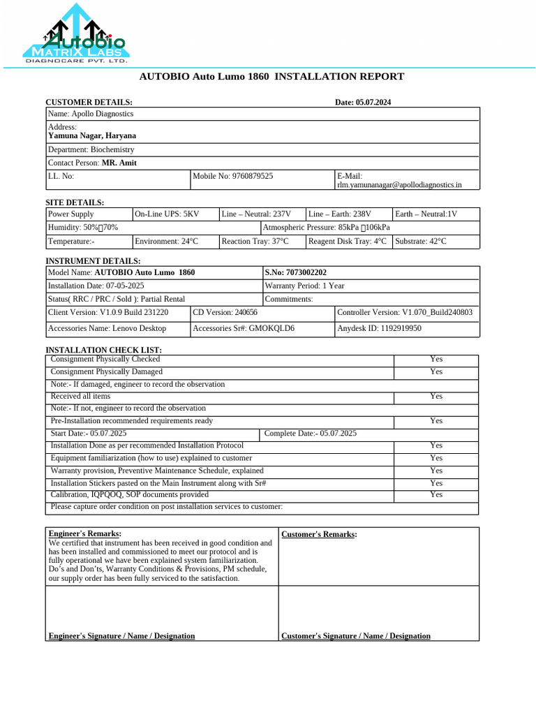 A1860 Installation Report | PDF