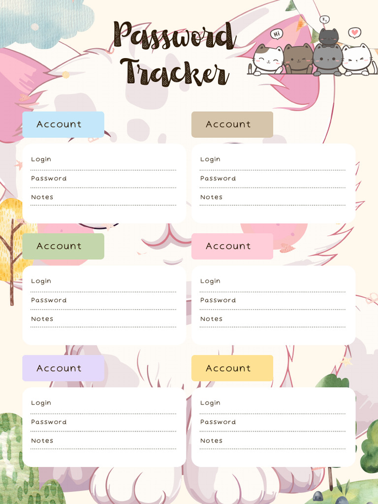 Watercolor Cute Password Tracker Planner - 20250114 - 213930 - 0000 | PDF