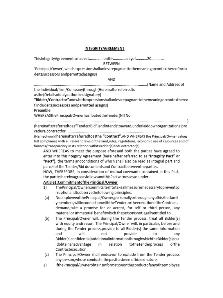 Integrity Pact Agt 14!10!2024 | PDF | Legal Liability | Private Law