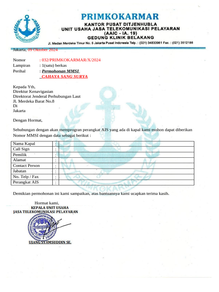 Permohonan Nomor MMSI Kapal | PDF