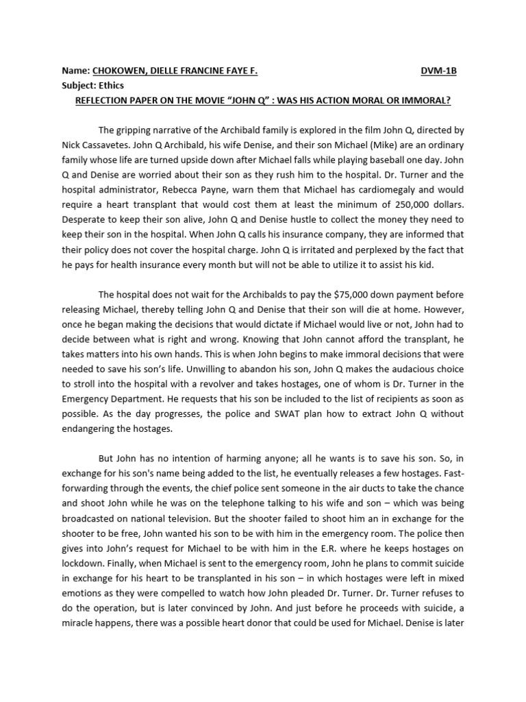 Chokowen, Dielle F. DVM-1B - Reflection Paper - John Q | PDF | Health Maintenance Organization