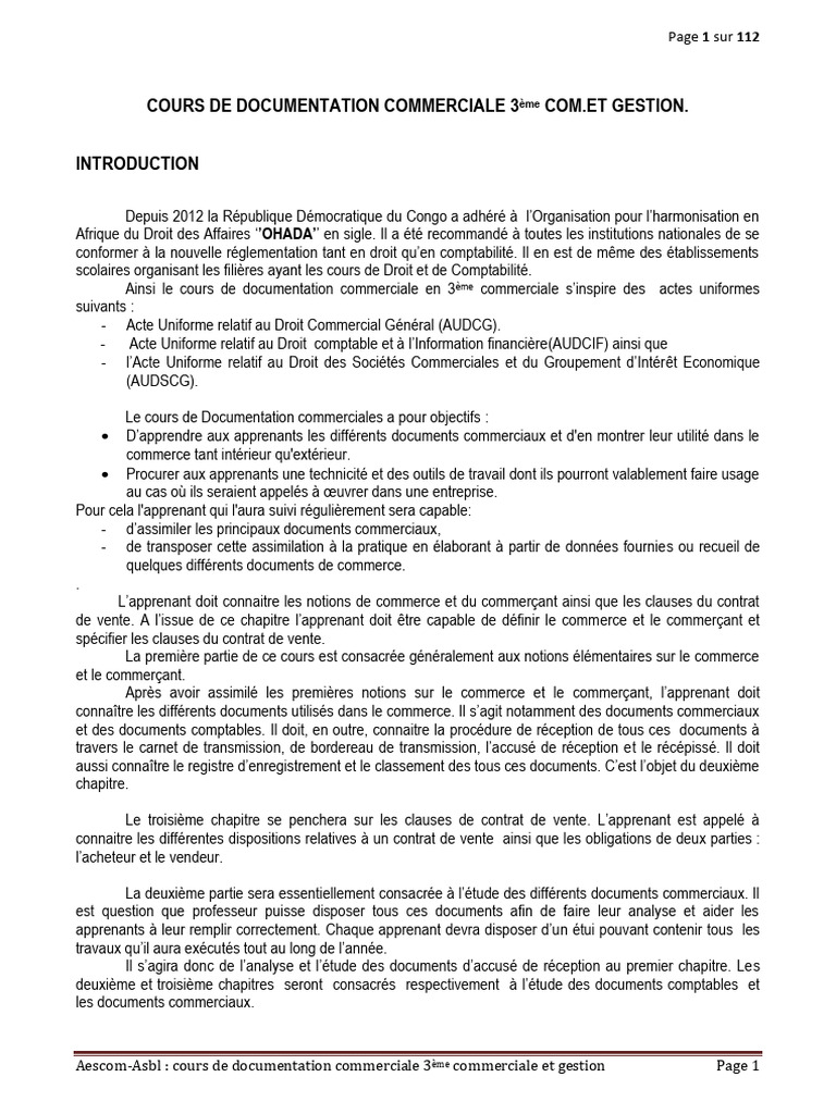 Cours de Documentation Commerciale 3ème Com | PDF | Commerce | Sodles