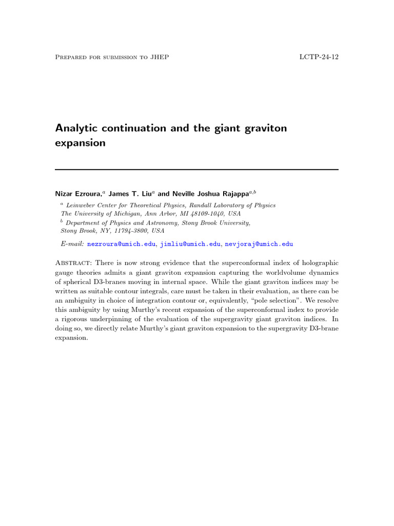 Analytic continuation and the giant graviton expansion | PDF | String Theory | Theoretical Physics