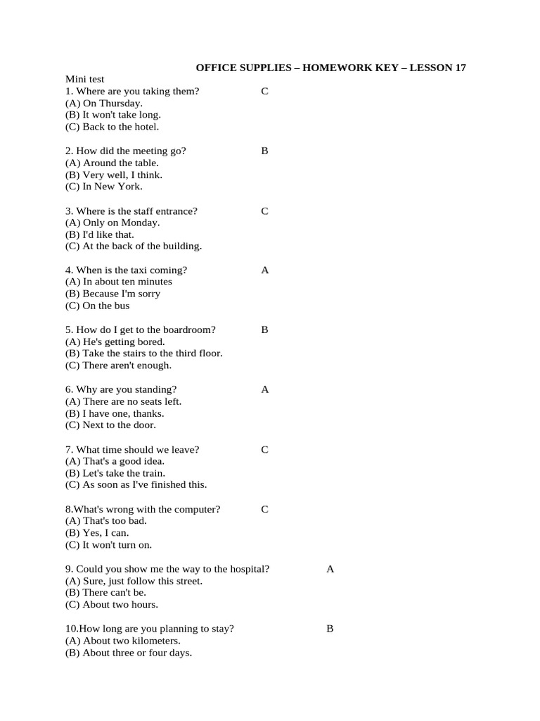 Office Supplies 1 - Homework - Key | PDF