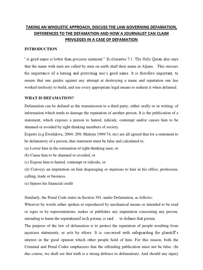 Defamation and Defences | PDF | Defamation | Justice