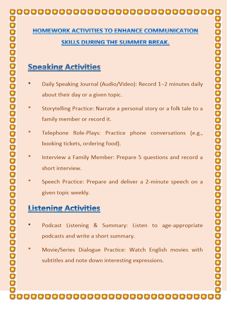 Homework Activities To Enhance Communication Skills During The Summer ...