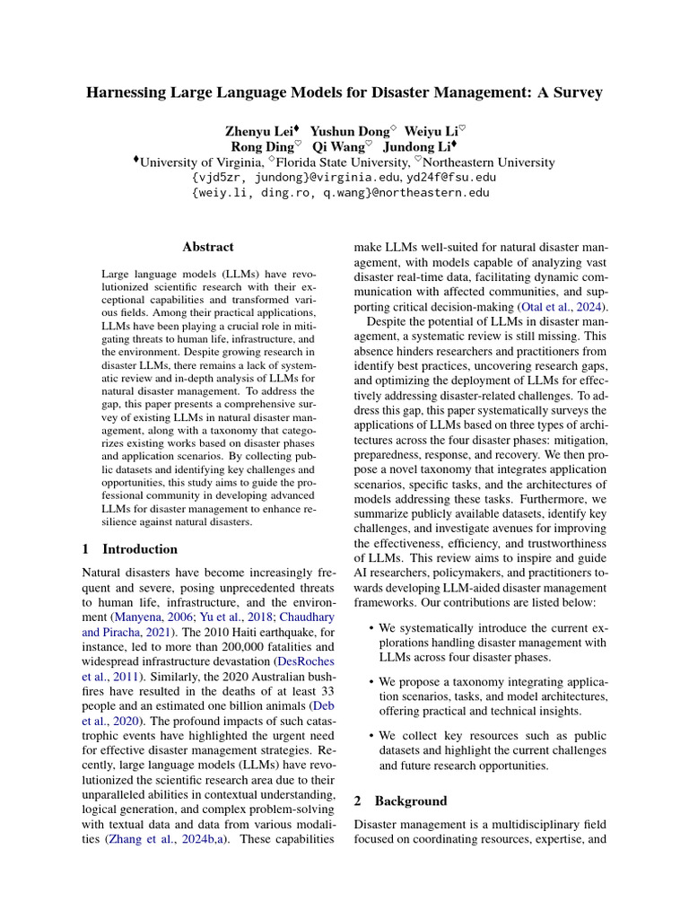 Harnessing Large Language Models For Disaster Mana | PDF | Emergency ...