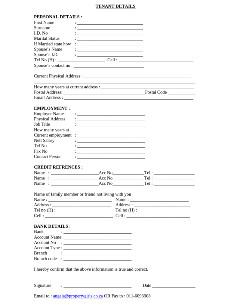 Tenant Personal and Employment Details Form | PDF