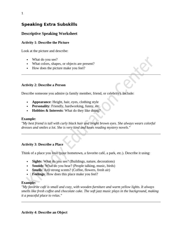 Speaking Extra Subskills | PDF | Taste | Senses