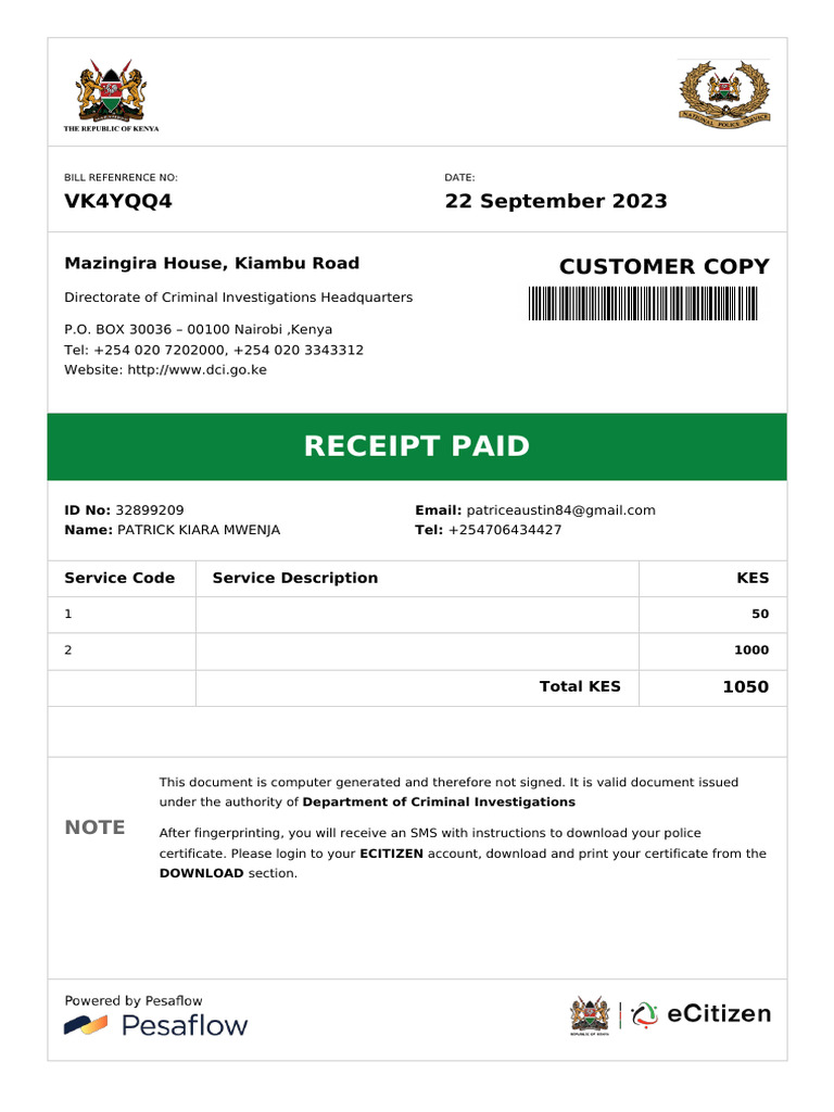 PCC Motd33wk Dci Receipt | PDF | Access Control | Law Enforcement ...