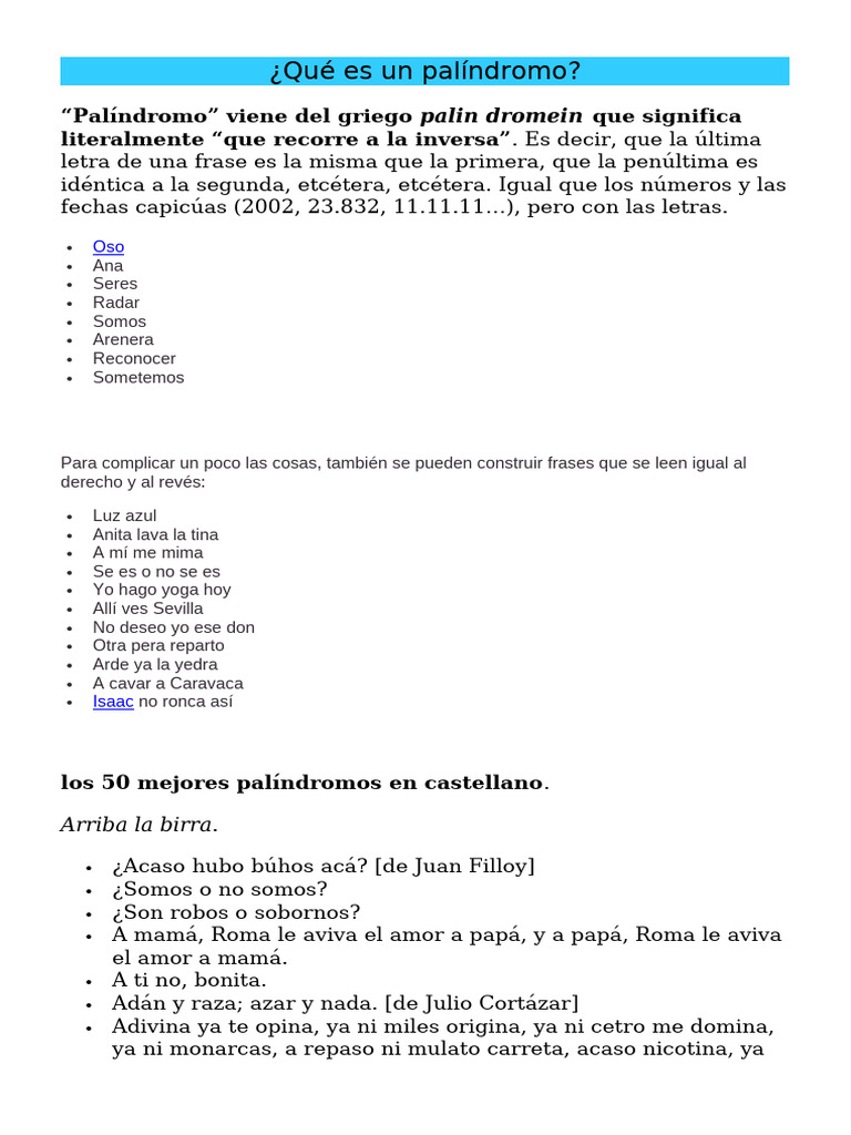 Palíndromo | PDF | Juego de palabras