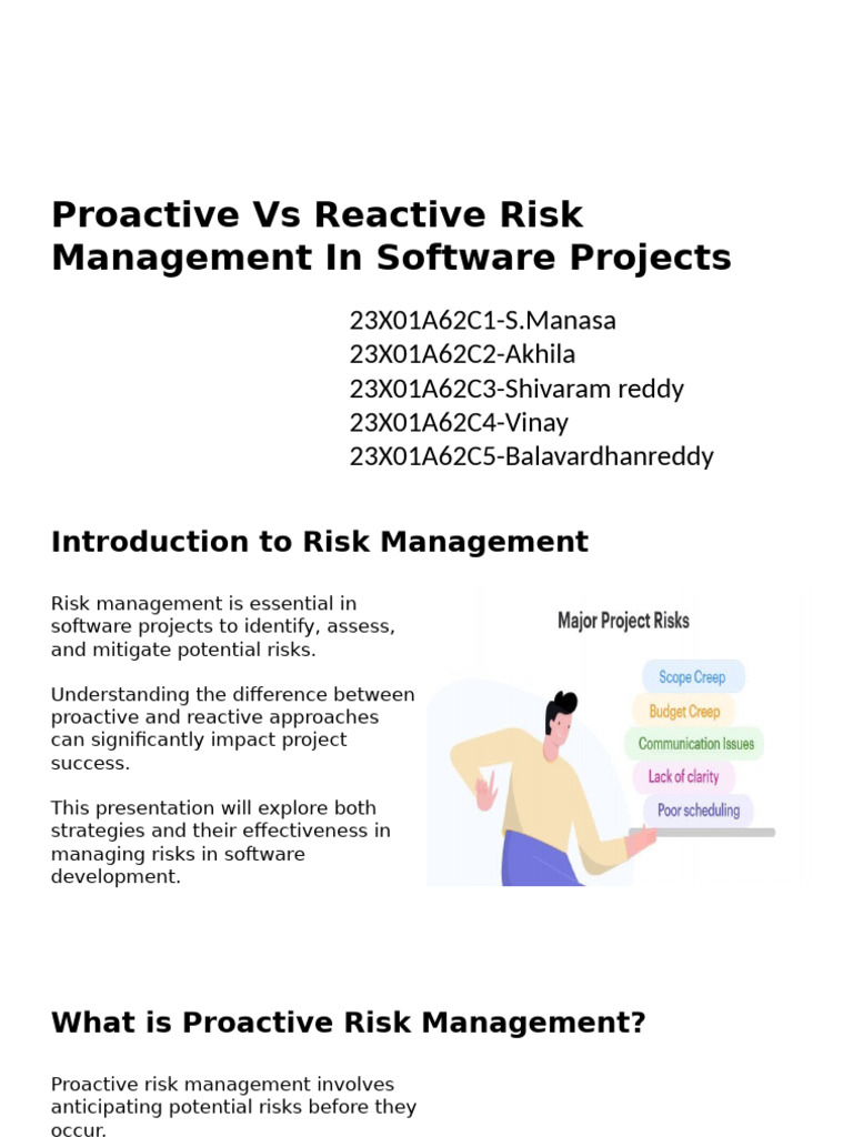 Proactive Vs Reactive Risk Management In Software Projects Pdf Risk Management Risk