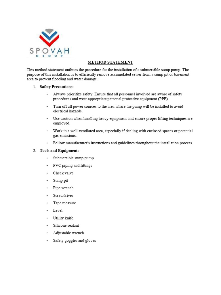 ACSA Sewer Sub-Pump Method Statement (Autosaved) New | PDF | Pump ...
