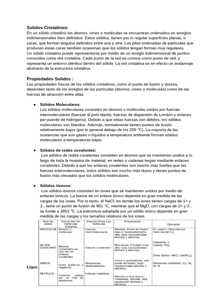 Propiedades de Sólidos y Líquidos | PDF | Sólido | Cristal