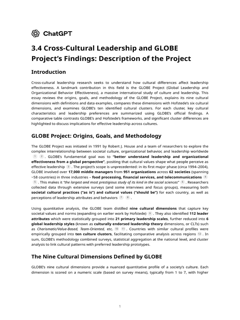 GLOBE Project: Leadership and Culture Insights | PDF | Leadership | Gender