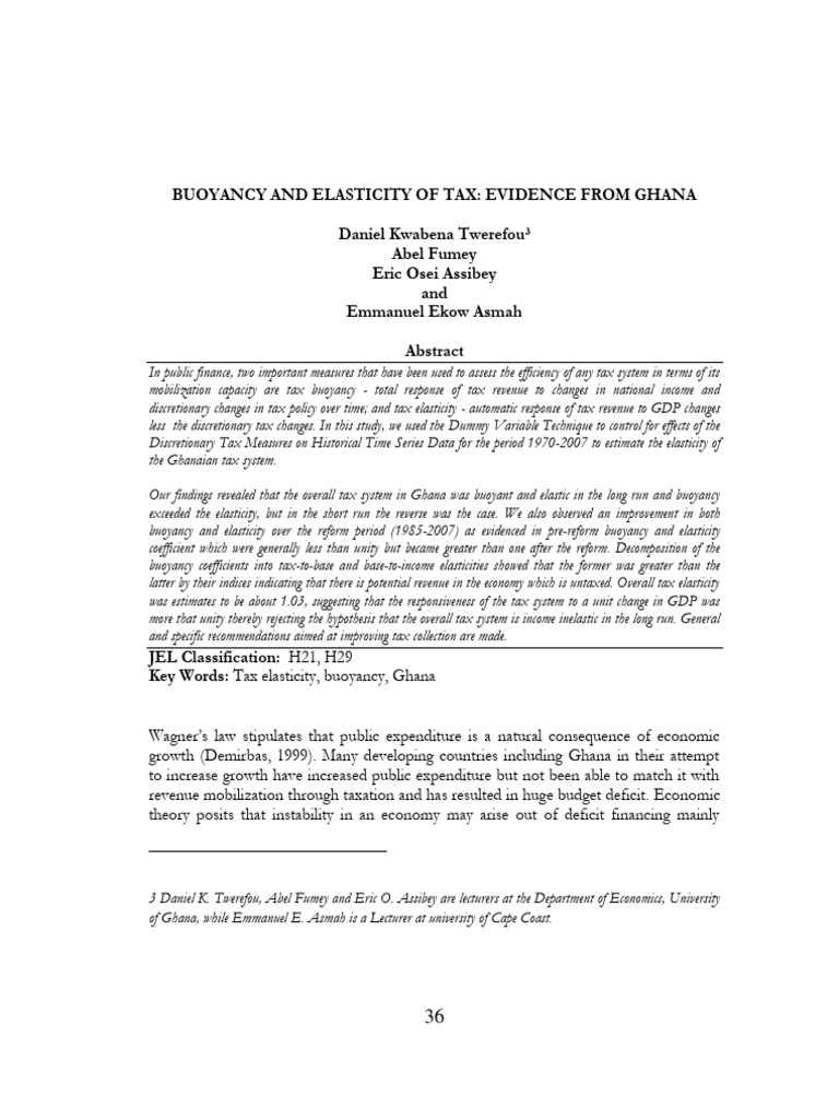 Buoyancy and Elasticity of Tax Evidence | PDF | Taxes | Elasticity ...
