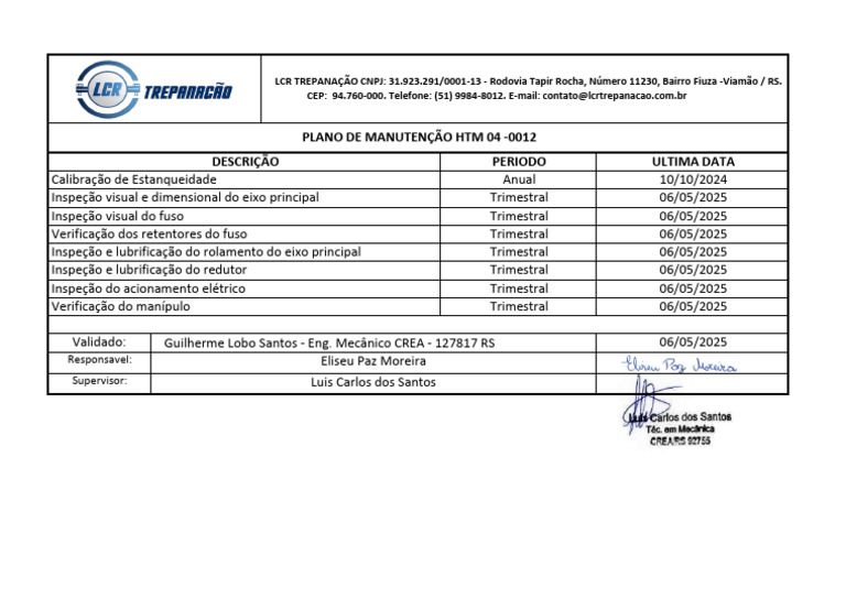 Plano de Manutenção HTM 04-0012 | PDF