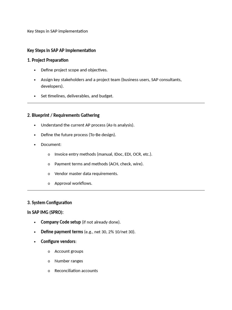 Key Steps in SAP Implementation | PDF