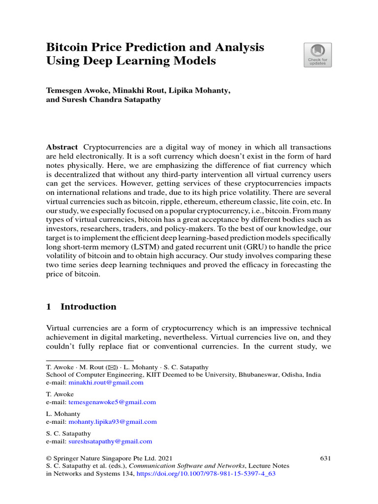 Bitcoin Price Prediction And Analysis Using Deep Learning Models Pdf Deep Learning