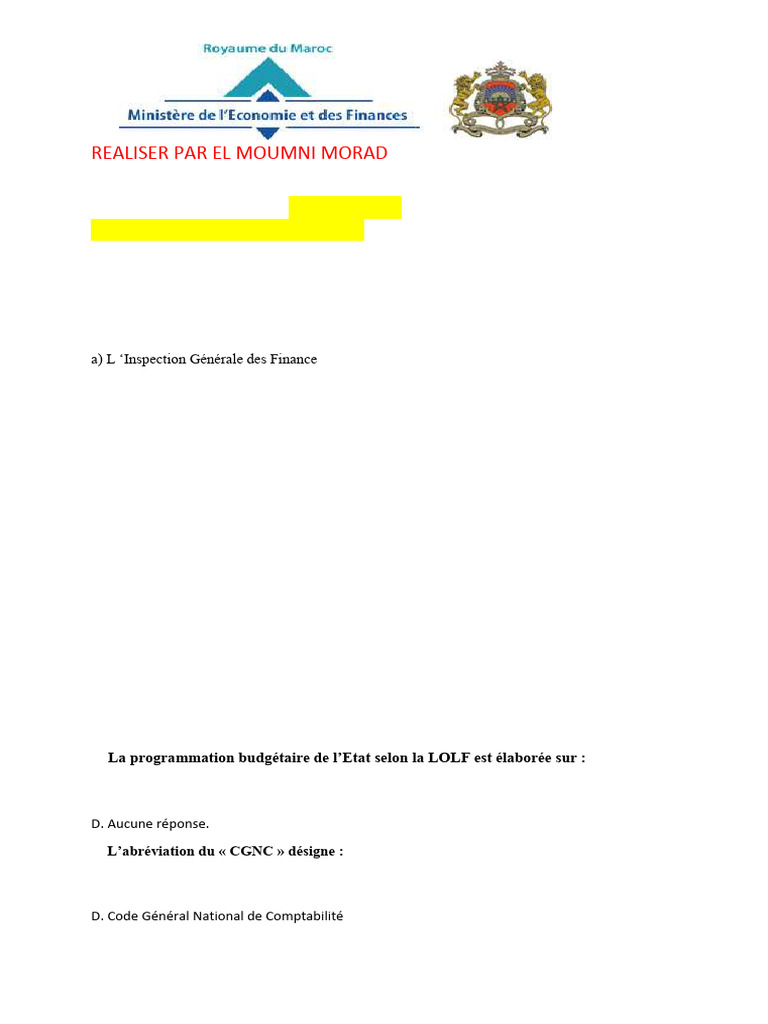 Concours MEF 2024 : Questions Clés | PDF | Budget | Impôts