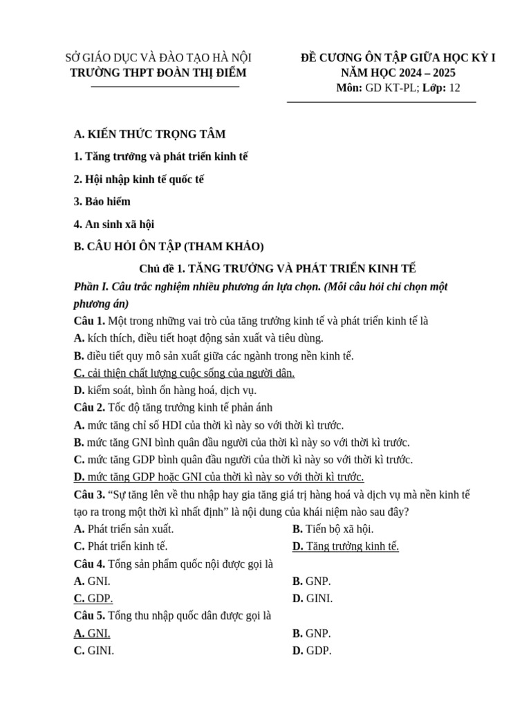 12 Đáp Án Đề Cương GHK 1 | PDF