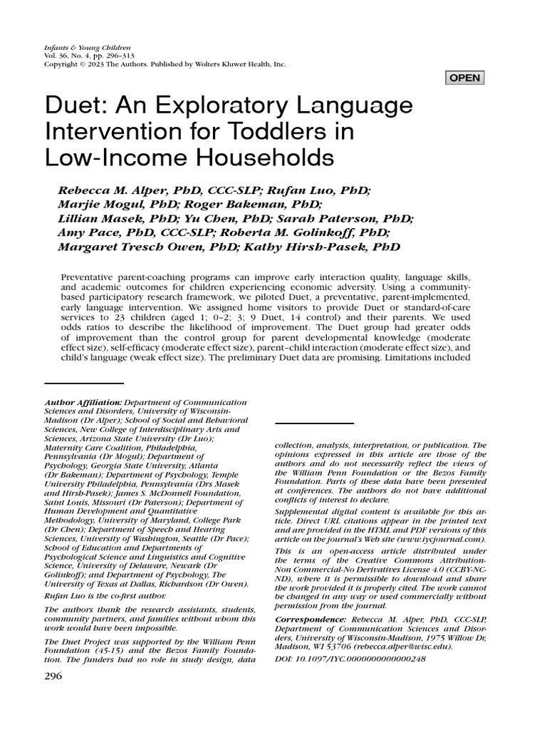 Duet - An Exploratory Language Intervention in Low Income Families ...