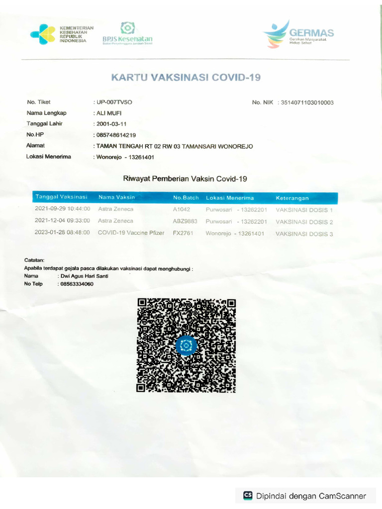 Scan - Sertifikat Vaksin Boster.. | PDF