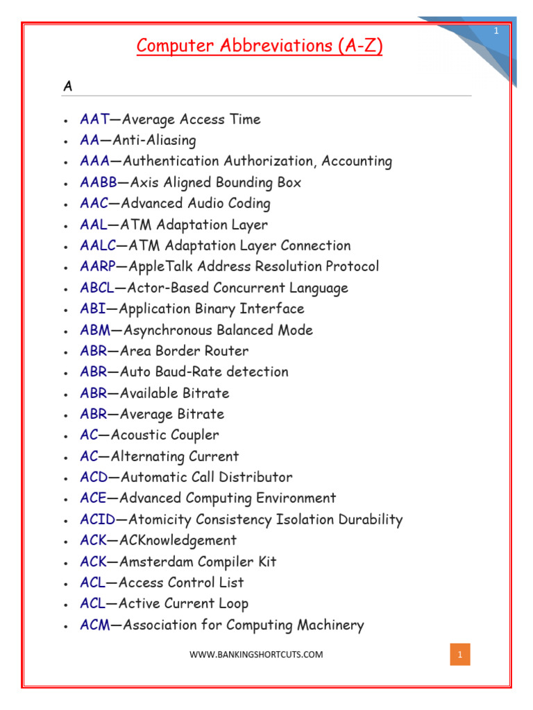 Computer Abbreviations A Z | PDF | Java (Programming Language) | Internet