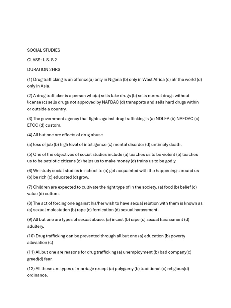Social Studies Jss2 | PDF | Corruption | Behavior