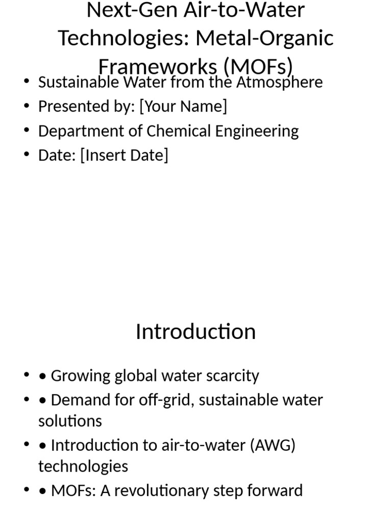 Air To Water Technology MOFs Presentation | PDF