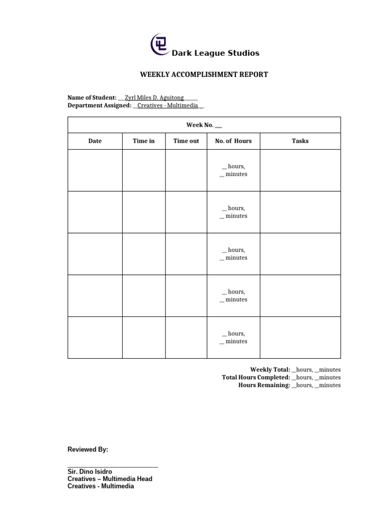Weekly Accomplishment Report (Dls) | PDF