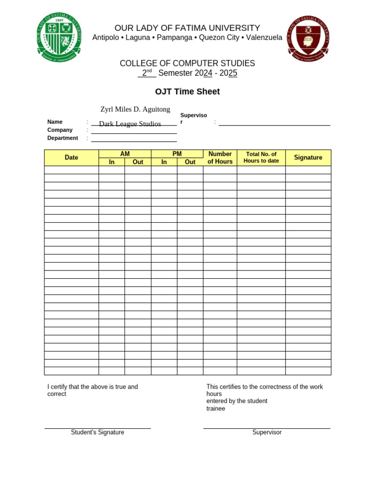 Ojt Time Sheet | PDF