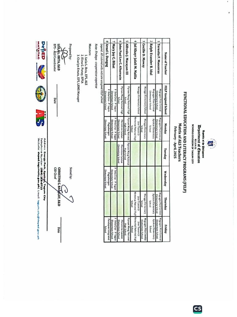 FELP Teachers Matrix | PDF
