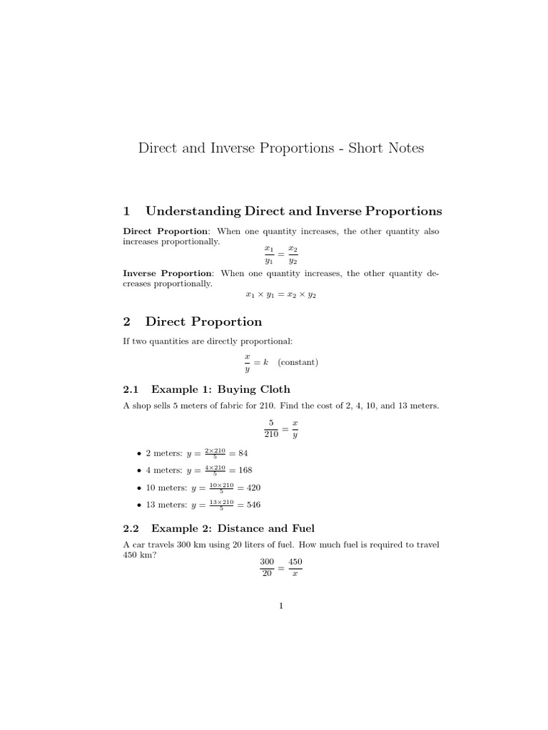 Direct and Inverse Proportions | PDF | Speed