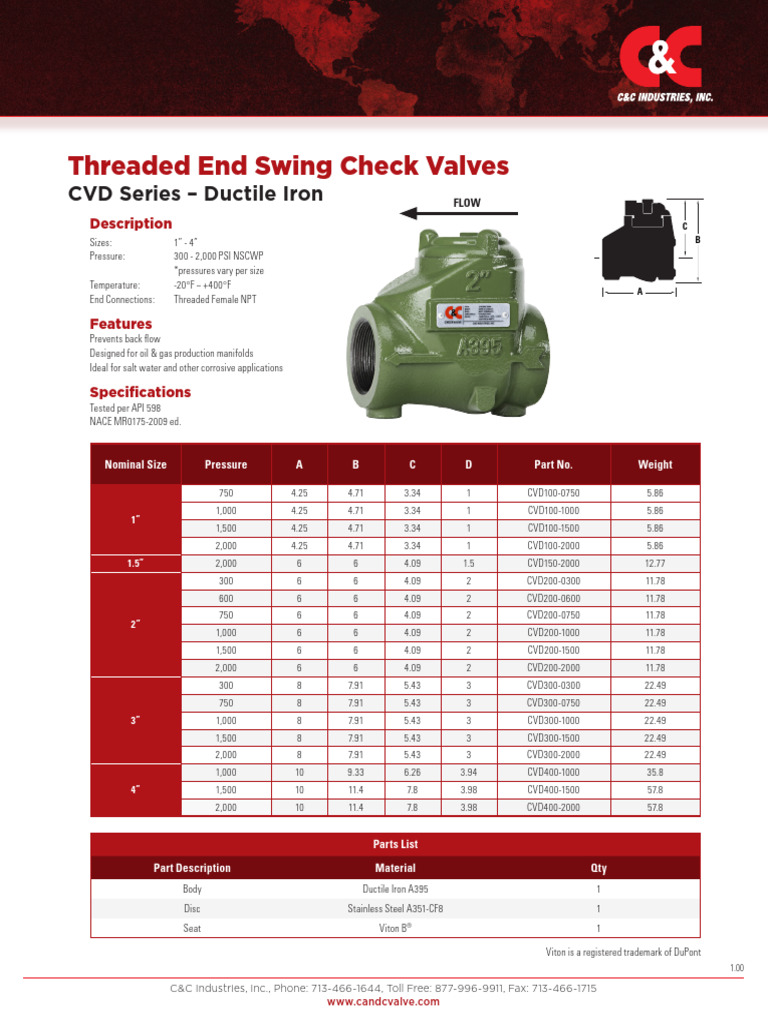 CVD100 Swing Check Valve Specifications | PDF | Valve | Mechanical ...
