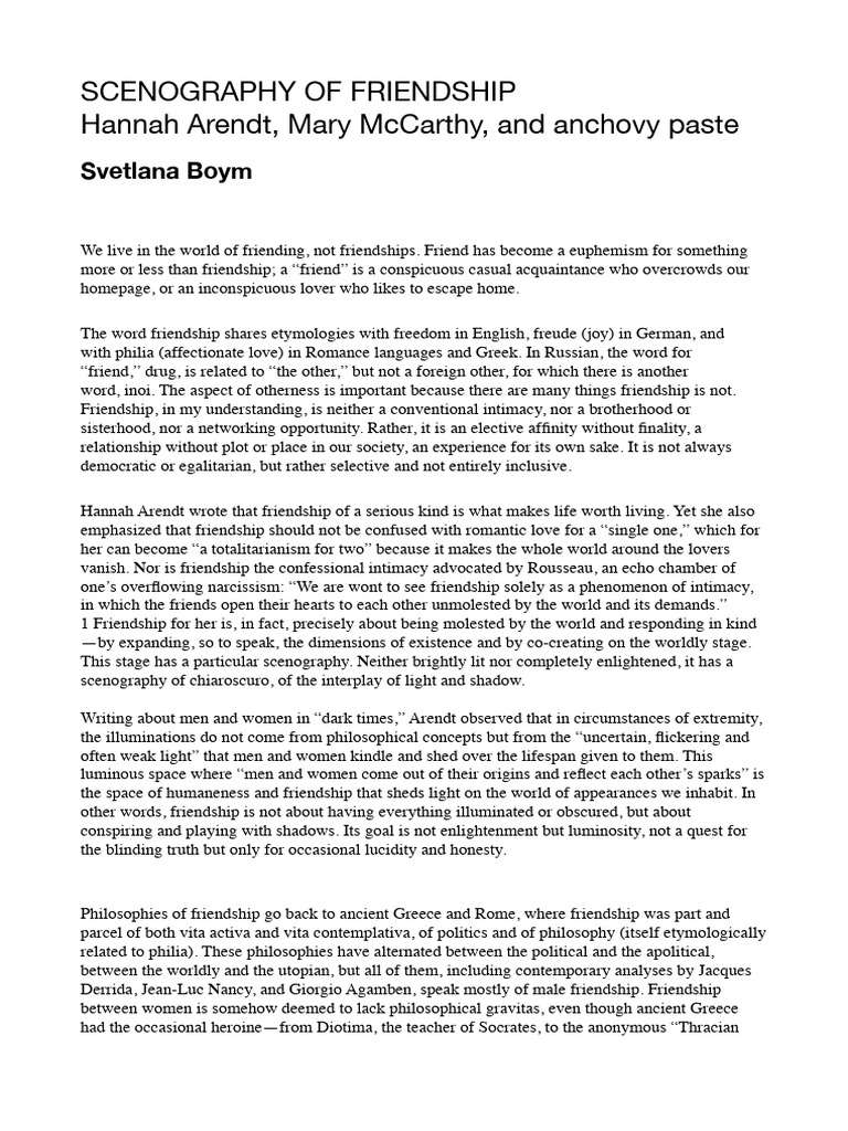 Friendship Beyond Etymology | PDF | Hannah Arendt | Love
