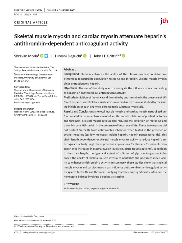 Skeletal Muscle Myosin and Cardiac Myosin Attenuat | PDF | Coagulation ...