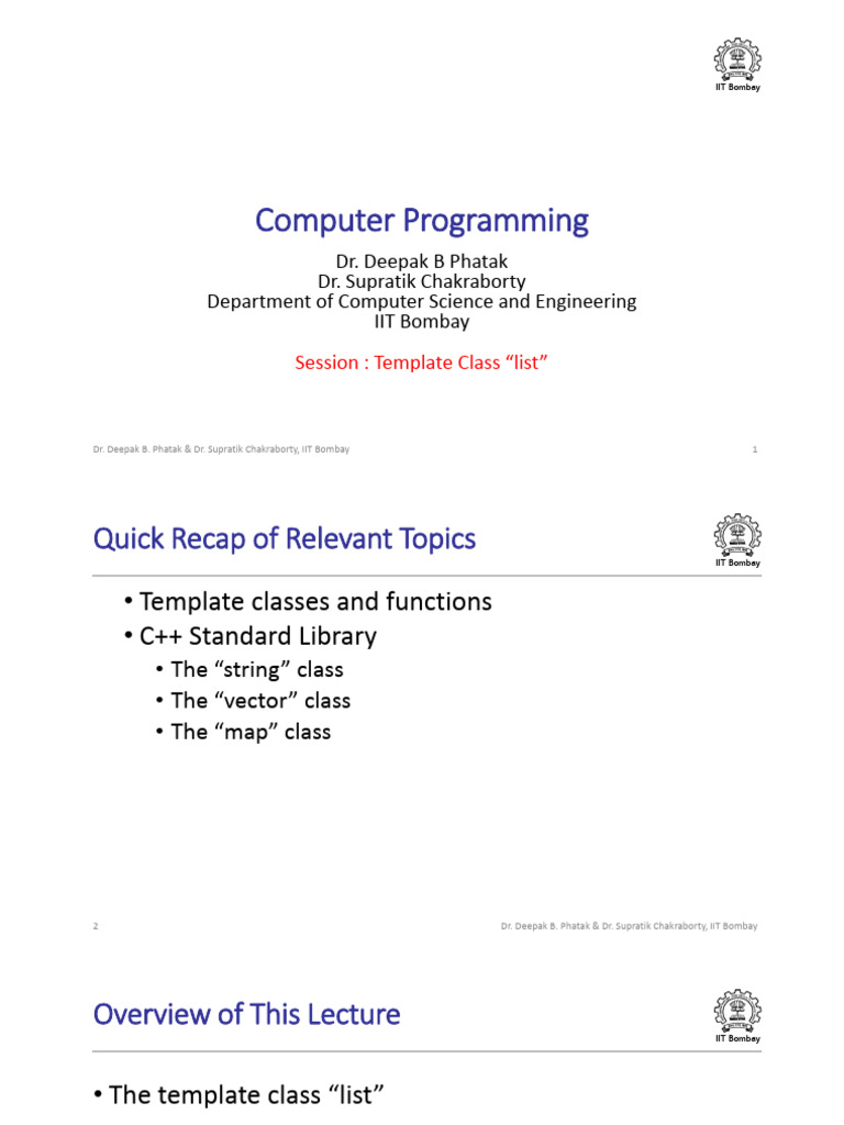 CS101x S453 Template Class List IIT Bombay | PDF | Software Engineering ...
