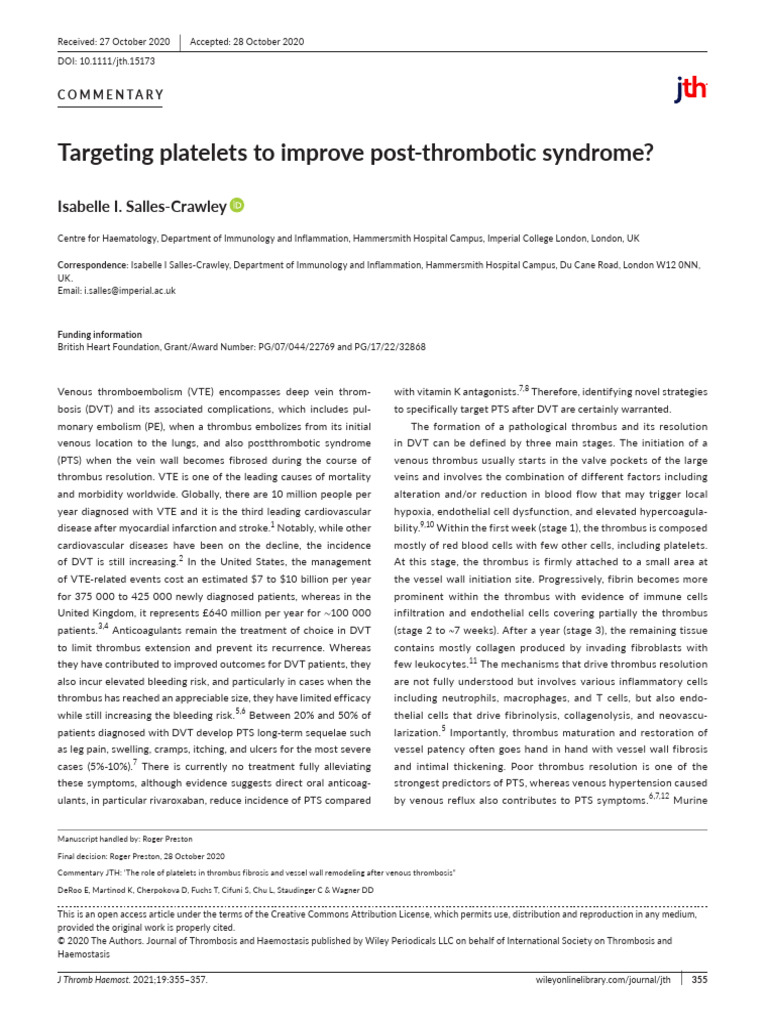 Targeting Platelets To Improve Post‐ Thrombo | PDF | Thrombosis | Thrombus