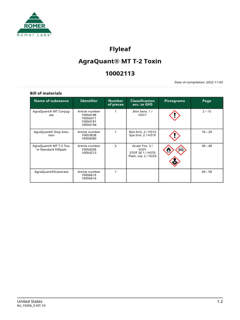 KIT 10002113 AgraQuant MT T-2 Toxin US 1 2 | PDF | Dangerous Goods ...