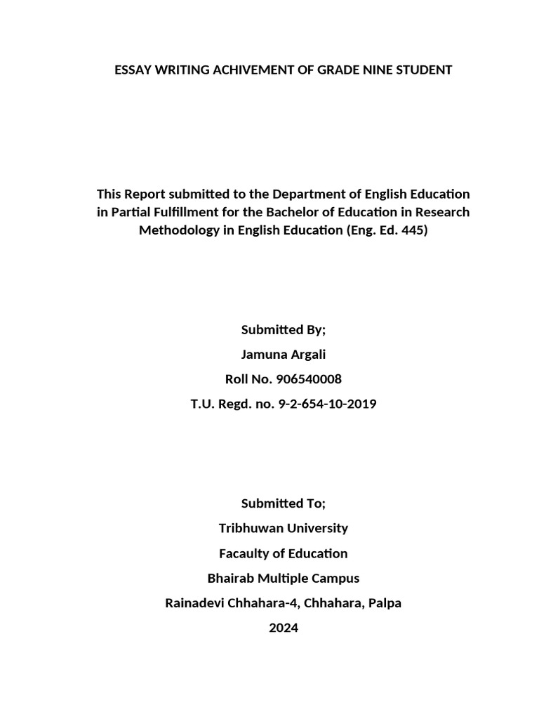 Research B.ed. 4th Year Jamuna Argali | PDF | Essays | Orthography