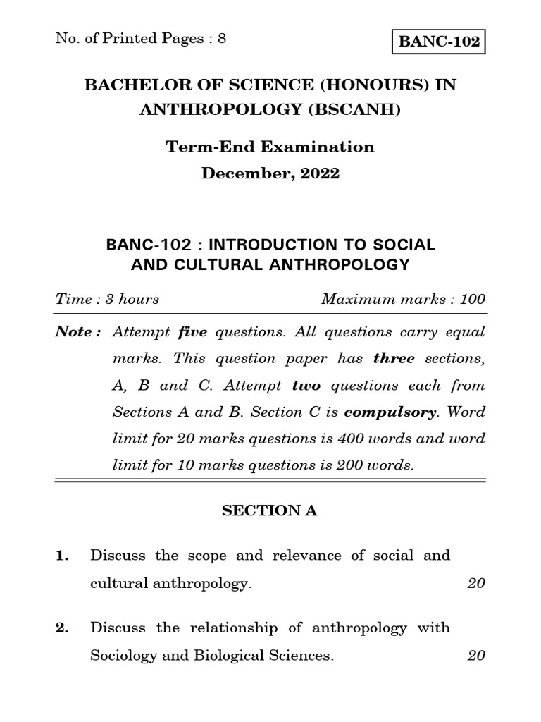 Social and Cultural Anthropology Exam Guide | PDF