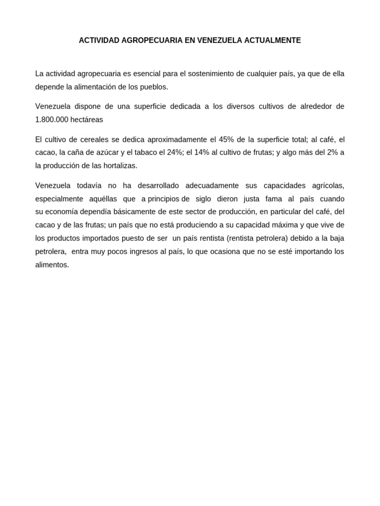 Actividad Agropecuaria en Venezuela Actualmente | PDF