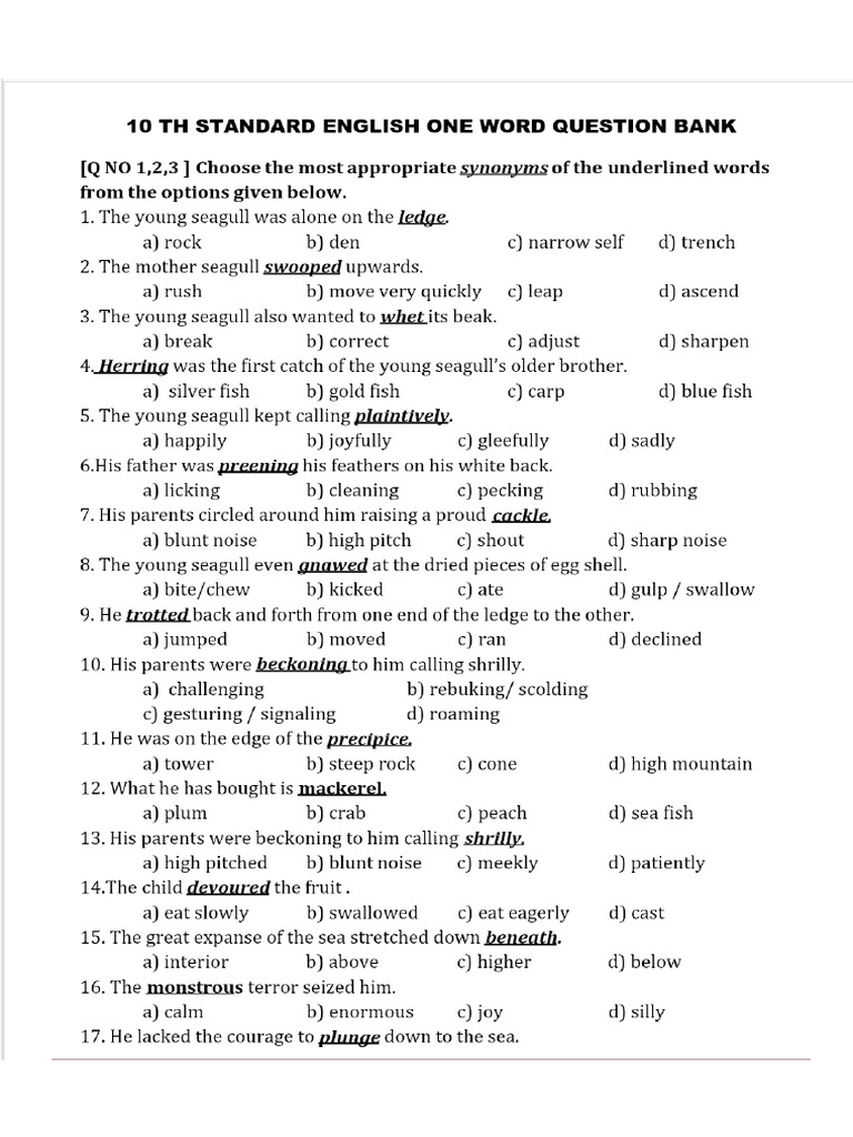 10th English One Word | PDF