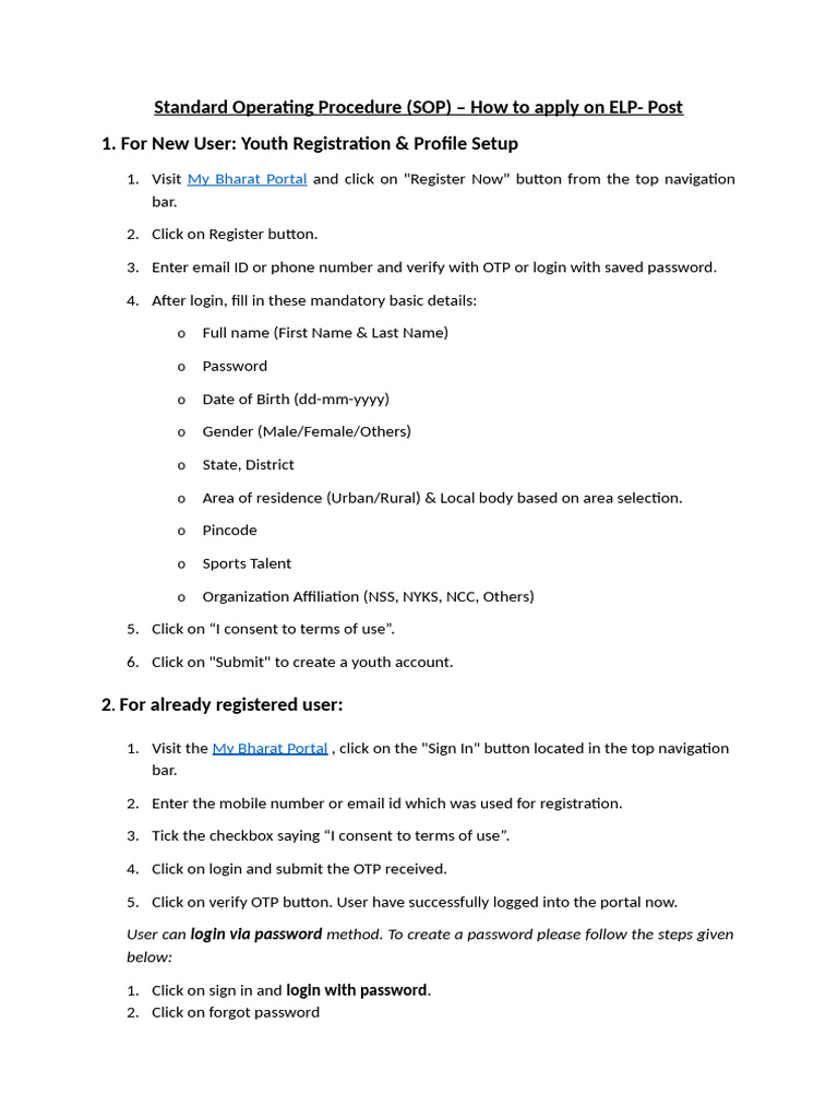 SOP On How To Apply in Postal ELP | PDF | Password | Access Control
