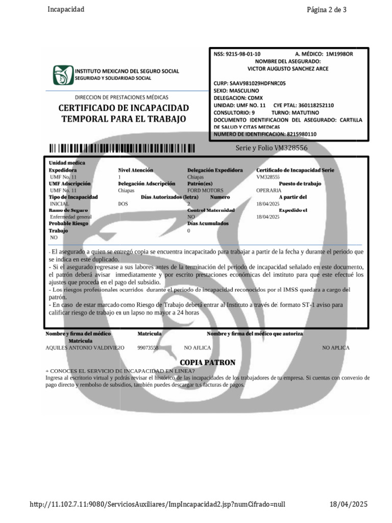 Incapacidad Imss | PDF