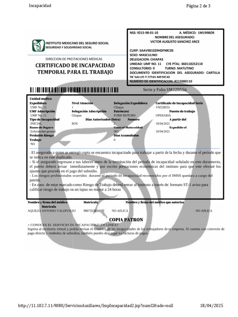 Incapacidad Imss | PDF